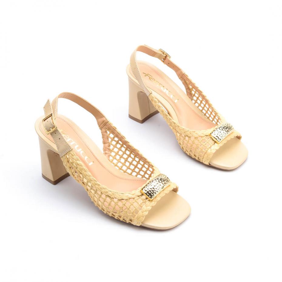 SANDÁLIA SLINGBACK TELA RAFIA METAL 1649-2-35 - FERRUCCI E-COMMERCE